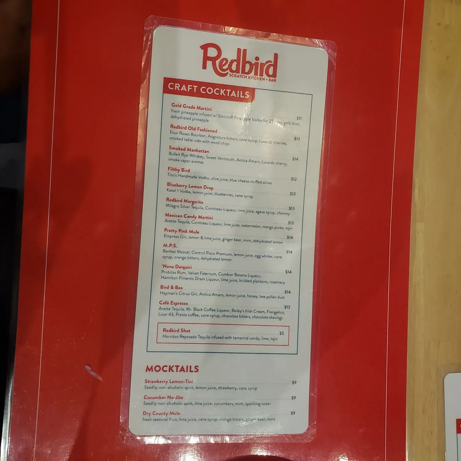 Redbird Scratch Kitchen + Bar Menu - Updated November 2025
