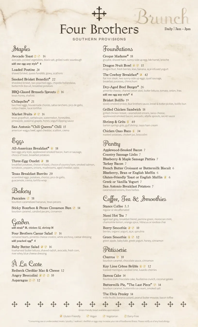 Four Brothers Menu - Updated November 2025