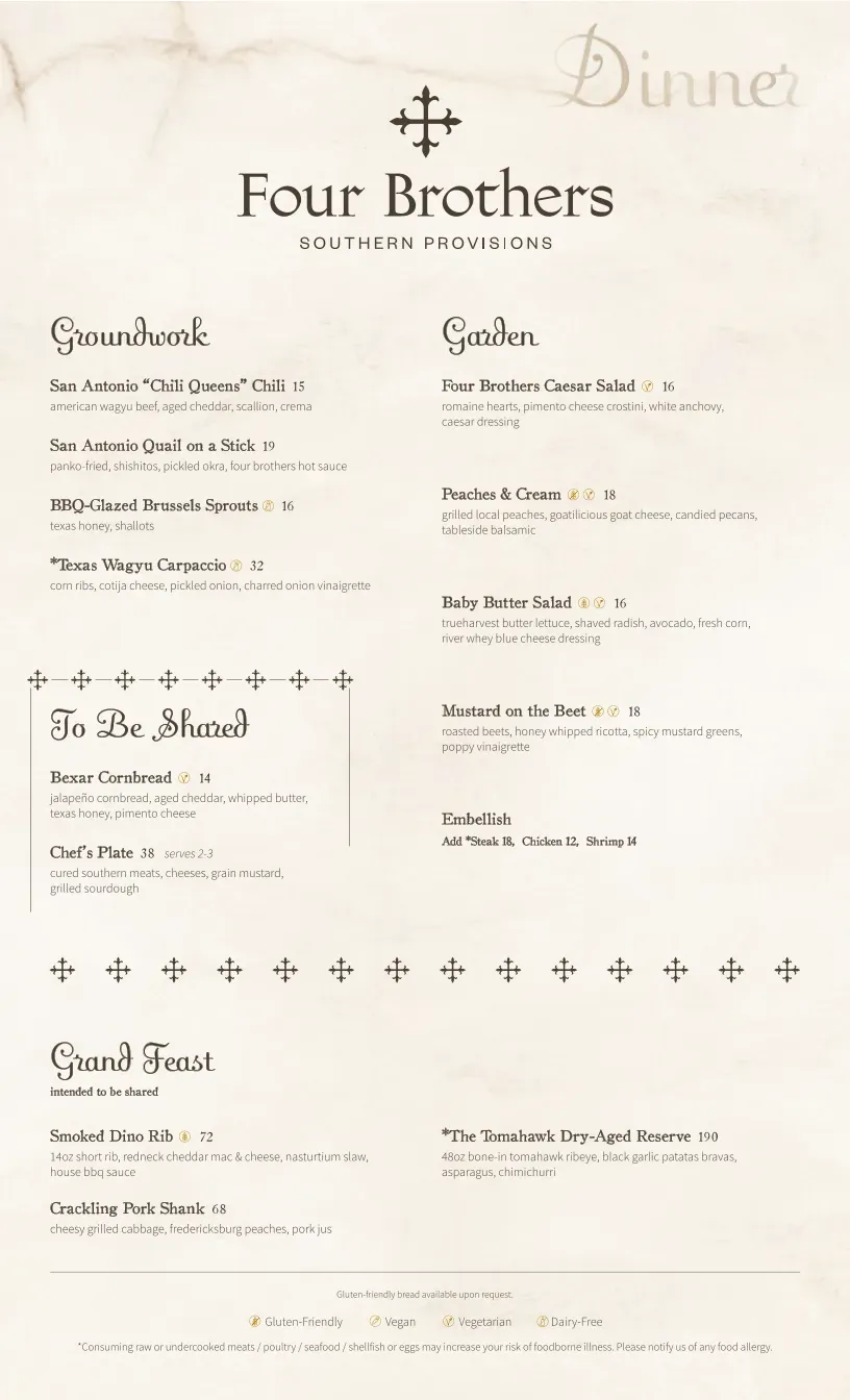 Four Brothers Menu - Updated November 2025