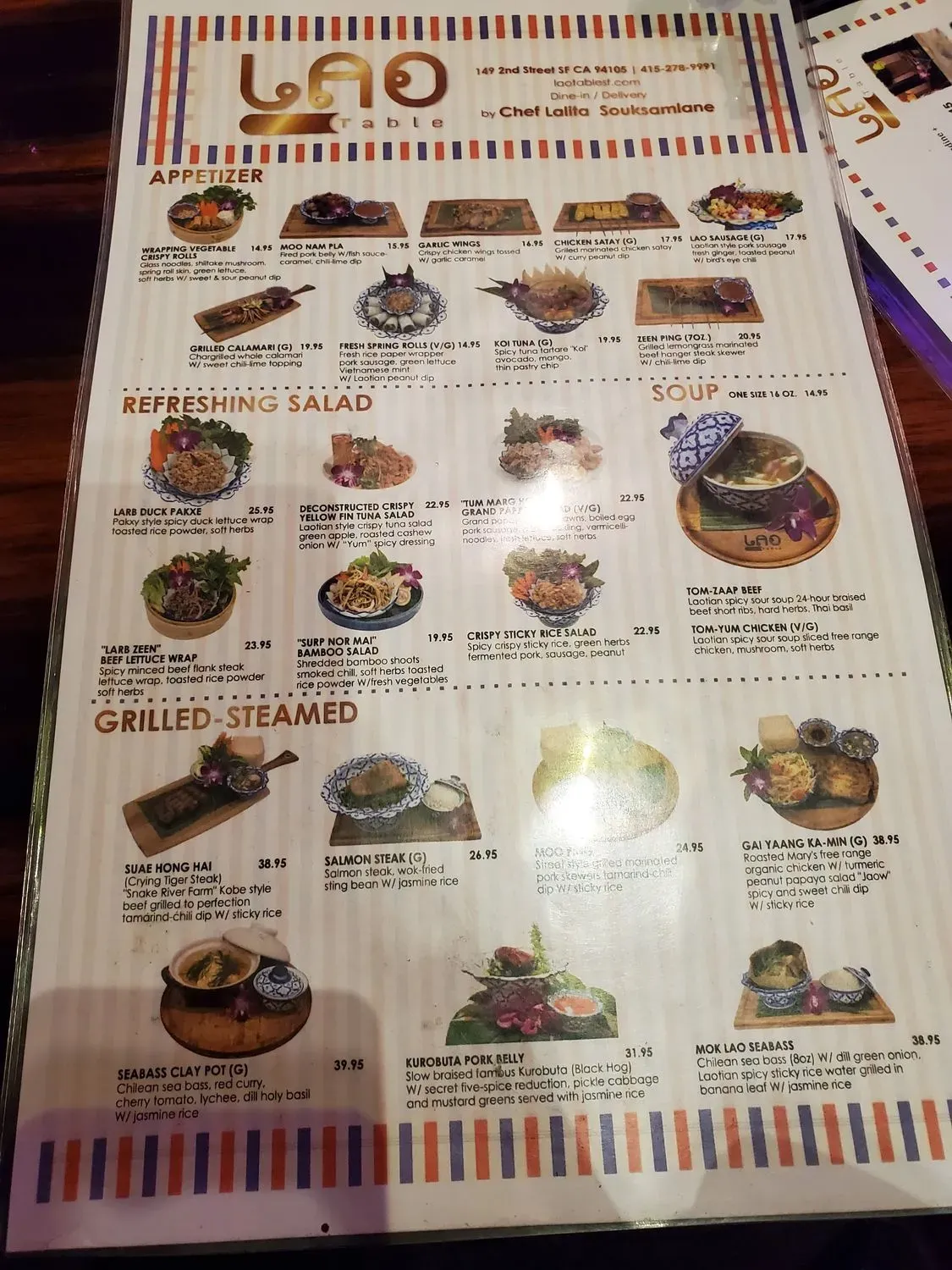 Lao Table Menu - Updated November 2025