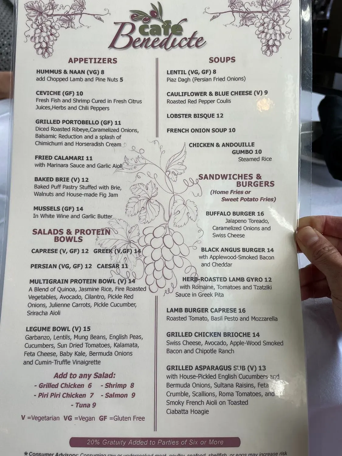 Cafe Benedicte Menu - Updated November 2025