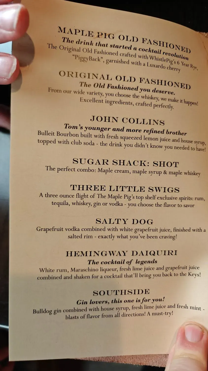 The Maple Pig Menu - Updated November 2025