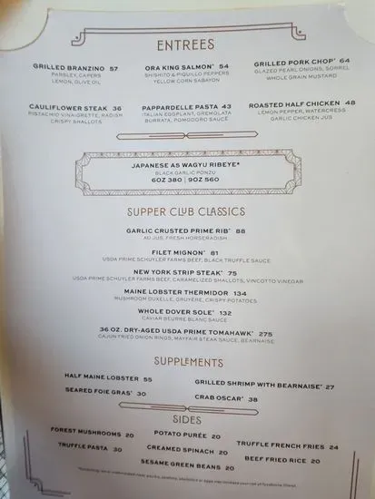 The Mayfair Supper Club Menu | Las Vegas, NV | Checkle