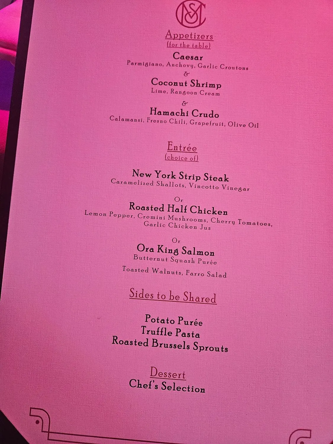 The Mayfair Supper Club Menu - Updated November 2025