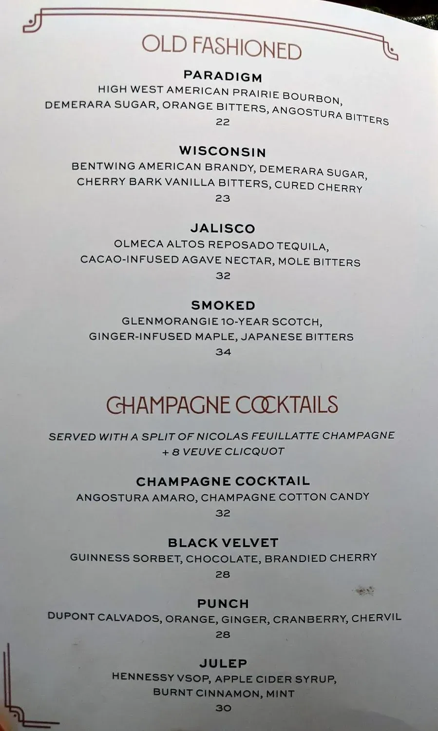 The Mayfair Supper Club Menu - Updated November 2025