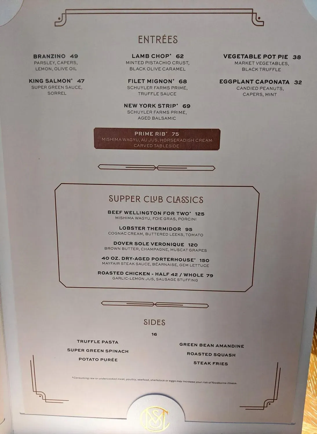 The Mayfair Supper Club Menu - Updated November 2025