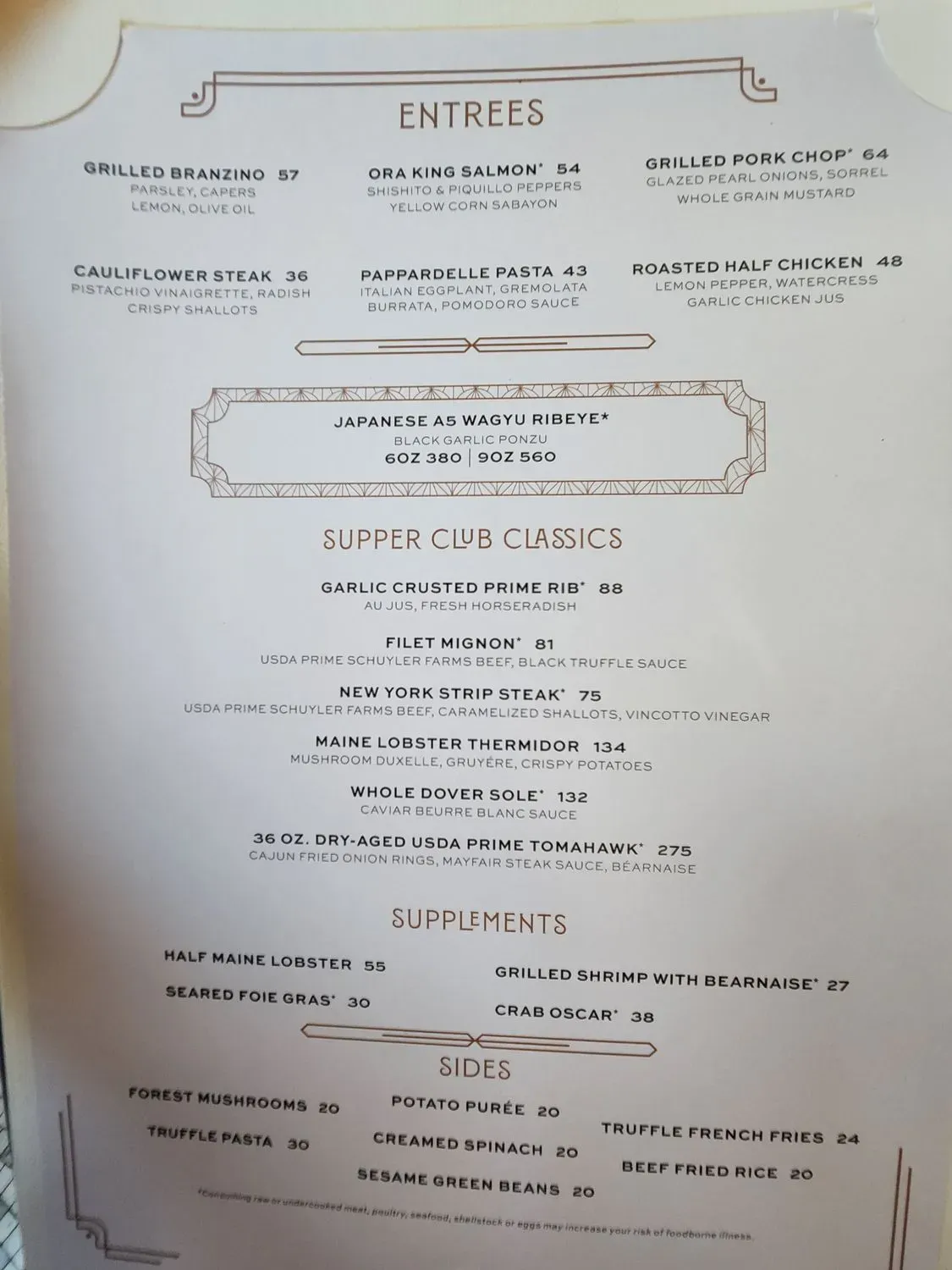 The Mayfair Supper Club Menu - Updated November 2025