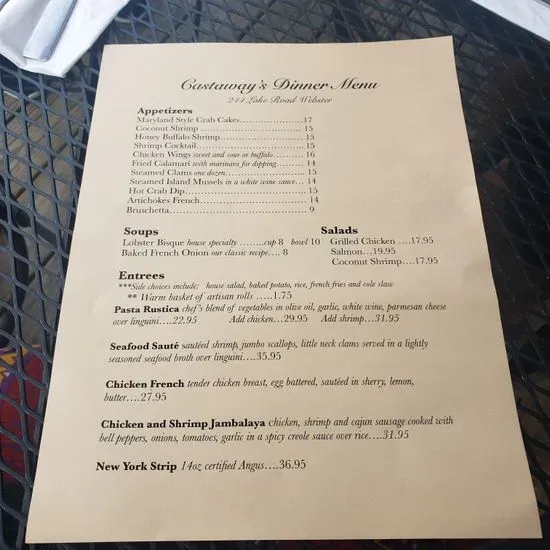 Castaways On The Lake Menu | Webster, NY | Checkle