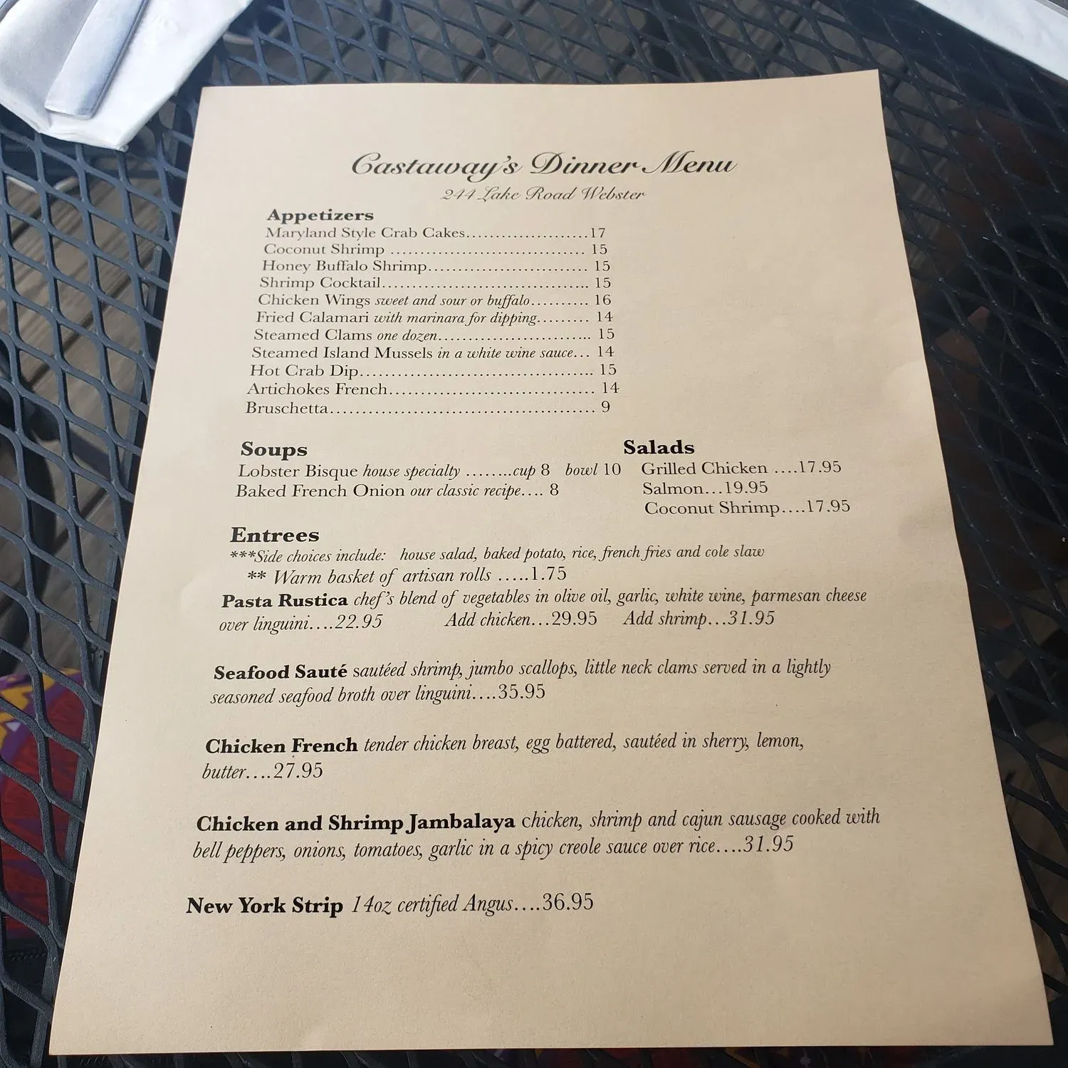 Castaways On The Lake Menu - Updated November 2025