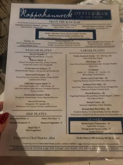 Rappahannock Oyster Bar Menu | Washington, DC | Checkle