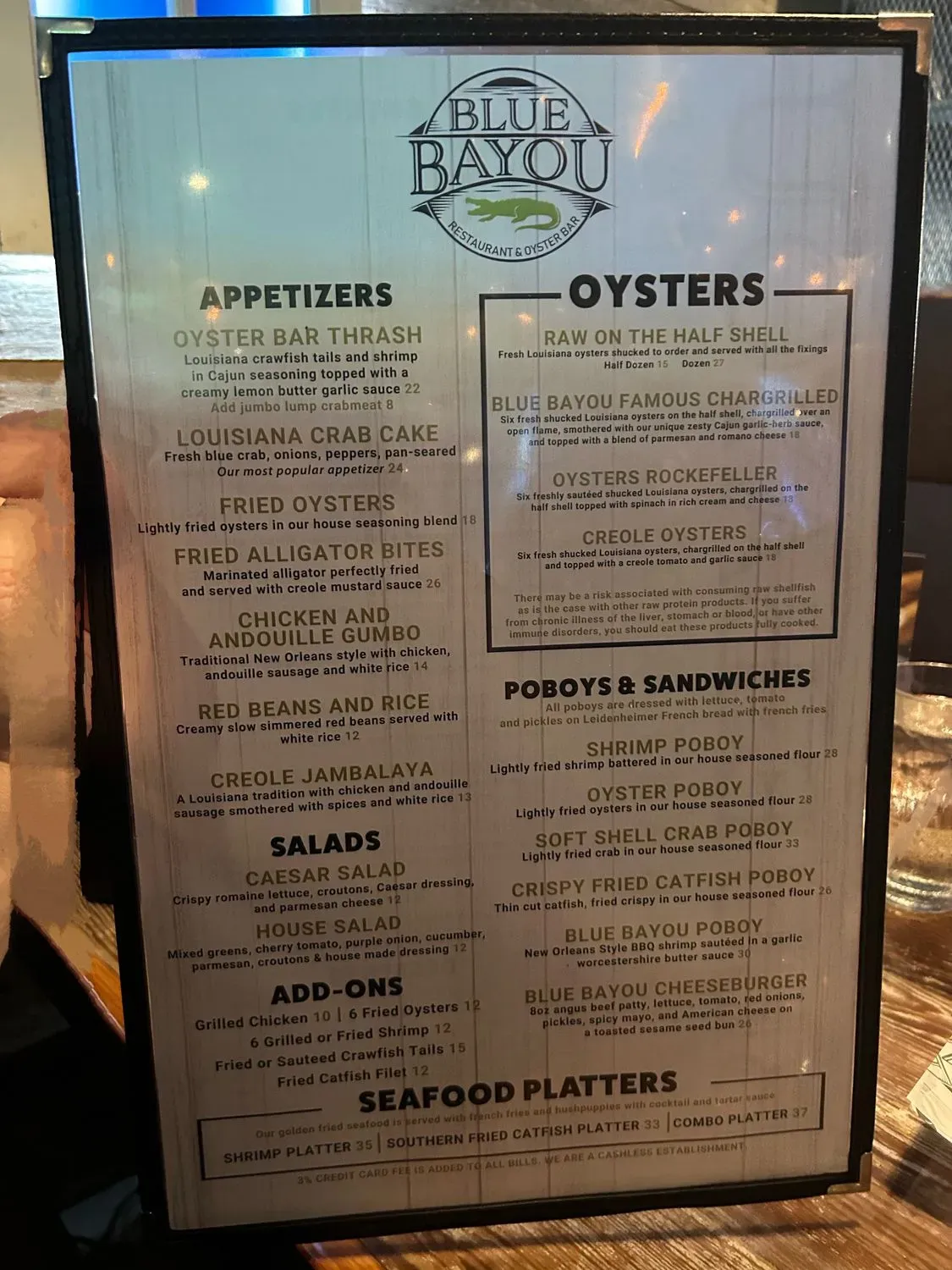 Blue Bayou Restaurant & Oyster Bar Menu | New Orleans, LA | Checkle