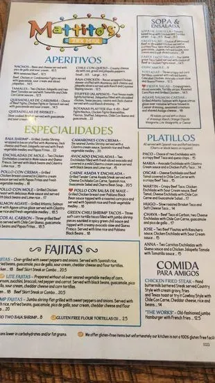 Mattito's Menu | Dallas, TX | Checkle