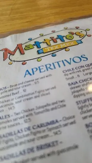 Mattito's Menu | Dallas, TX | Checkle