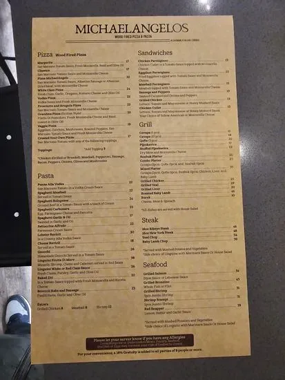 Michaelangelos wood fired pizza and pasta Menu | Bronx, NY | Checkle