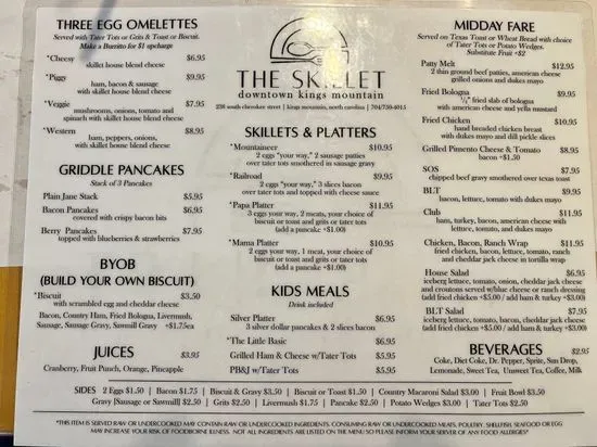 The Skillet Menu | Kings Mountain, NC | Checkle