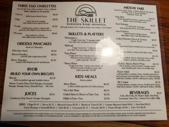 The Skillet Menu | Kings Mountain, NC | Checkle