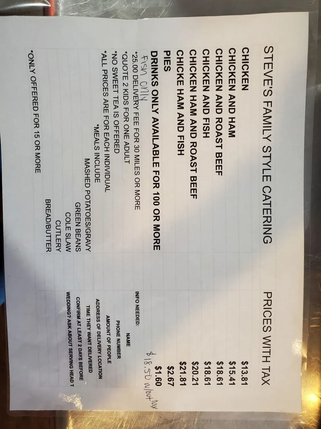 Steve's Family Style Restaurant, Taos Menu - Updated November 2025