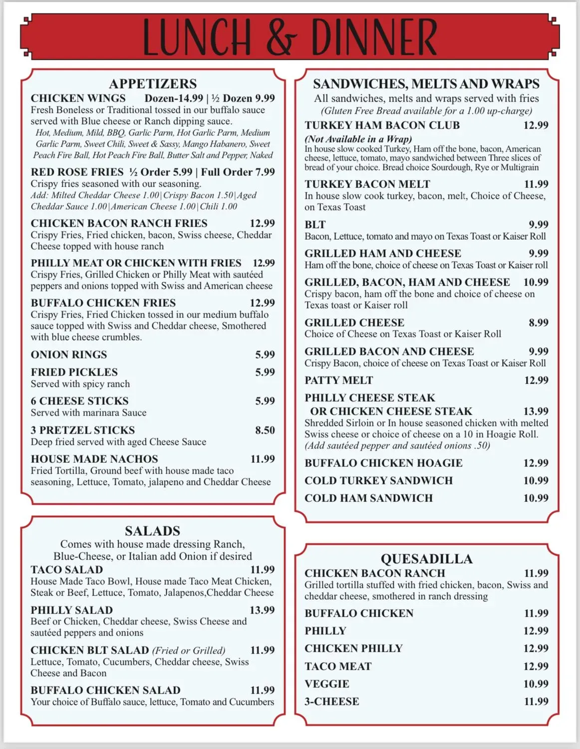 The New Red Rose Diner Menu - Updated October 2025