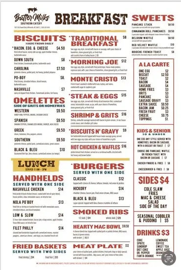Buttermilks southern eatery Menu | Whiteville, NC | Checkle