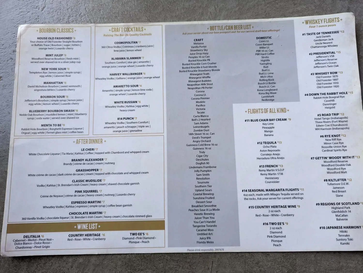 Destination 814 Menu - Updated October 2025