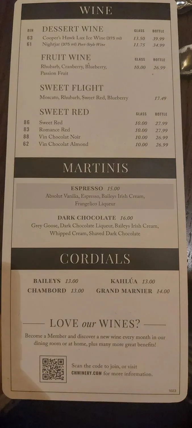 Cooper's Hawk Winery & Restaurant- Burr Ridge Menu | Burr Ridge, IL ...