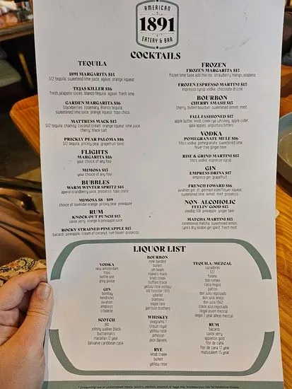 1891 American Eatery & Bar Menu | Houston, TX | Checkle