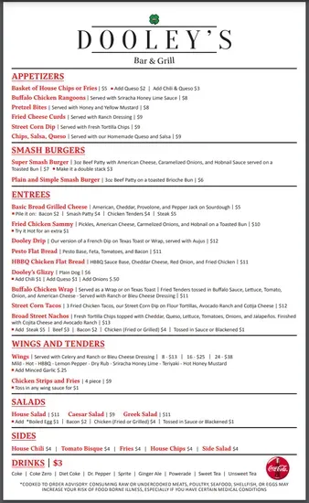Dooley's Bar & Grill Menu | Athens, GA | Checkle