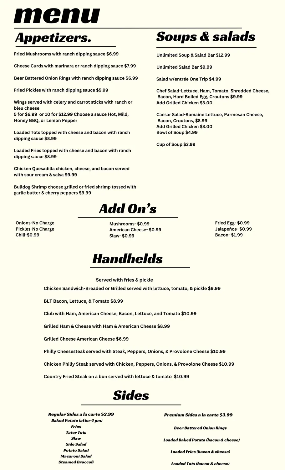 Jamie Todd's Casual Dining Menu - Updated November 2025