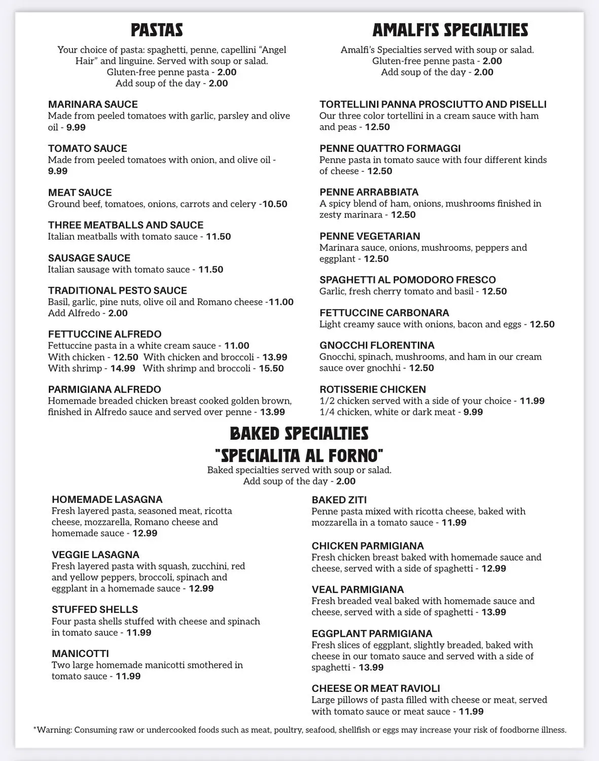 Amalfis italian restaurant and pizzeria Menu - Updated November 2025