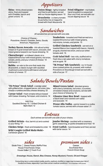 TK Prime Steakhouse Menu | Kirksville, MO | Checkle