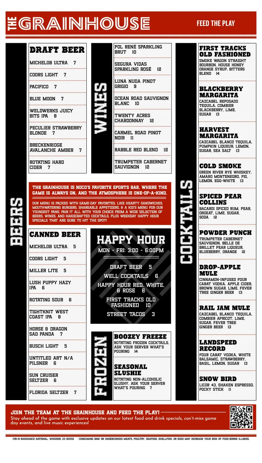The Grainhouse Windsor Menu - Updated November 2025