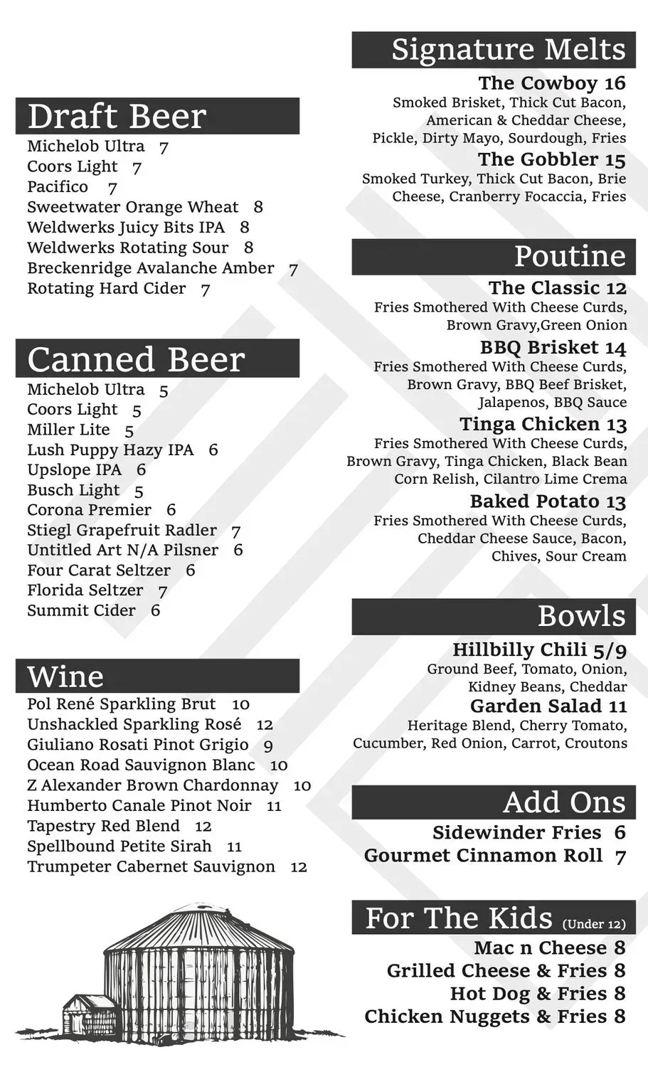 The Grainhouse Windsor Menu - Updated November 2025