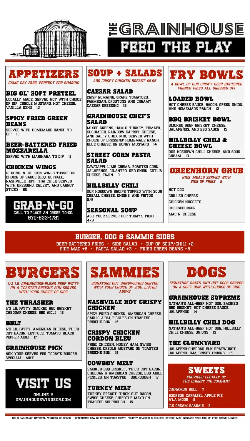 The Grainhouse Windsor Menu - Updated November 2025