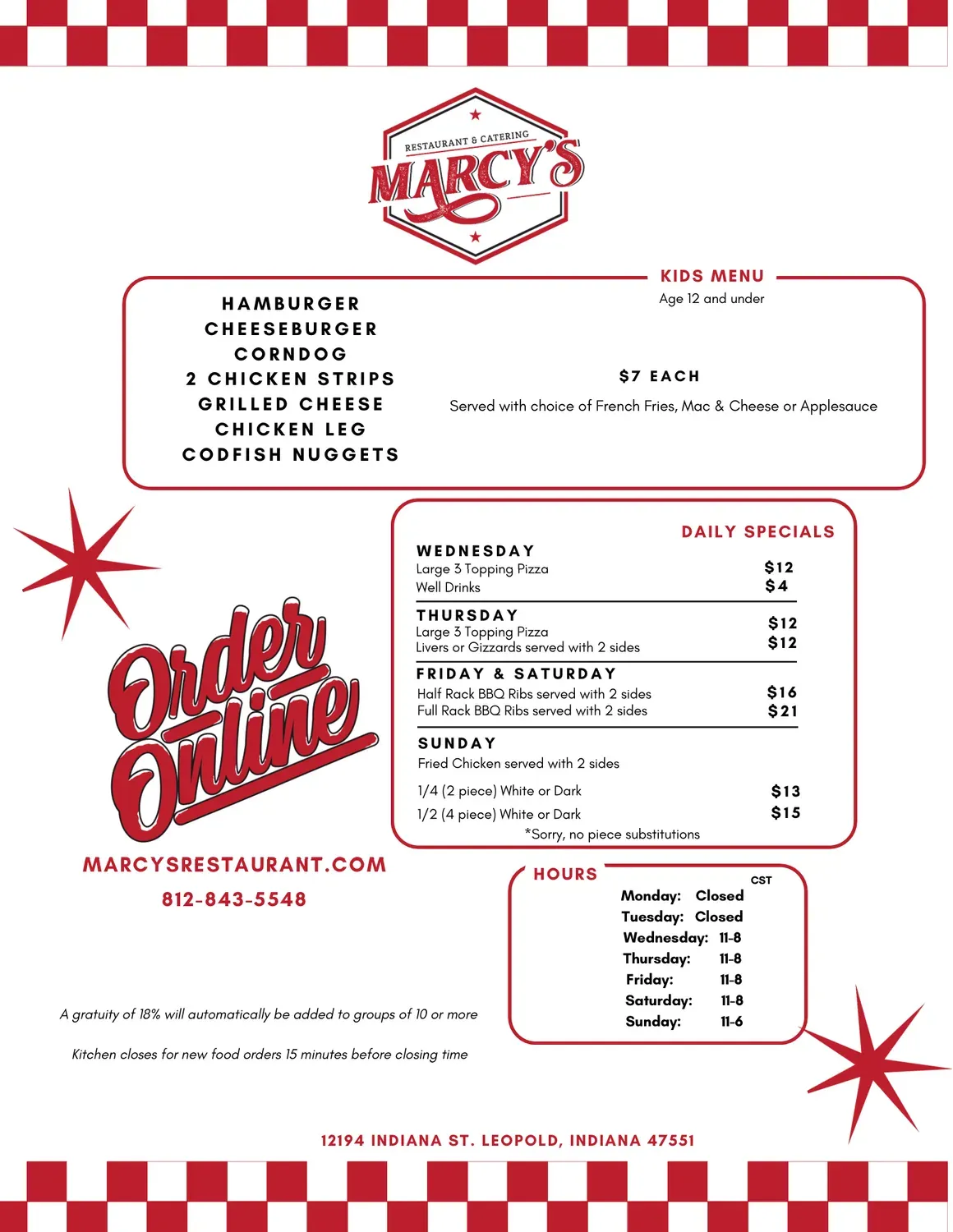 Marcy's Restaurant Menu - Updated November 2025