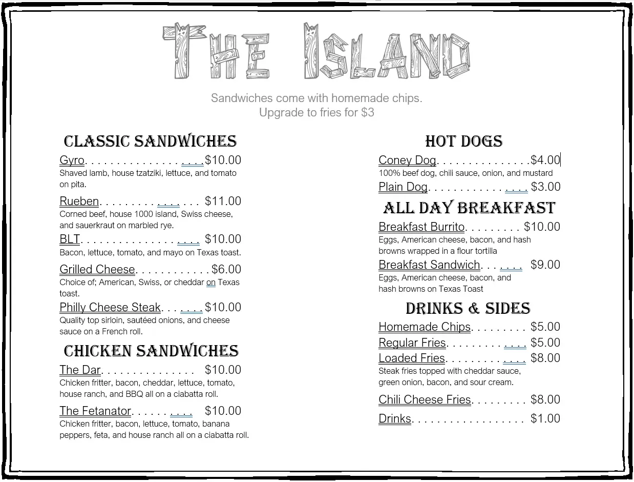 The Island Menu - Updated November 2025