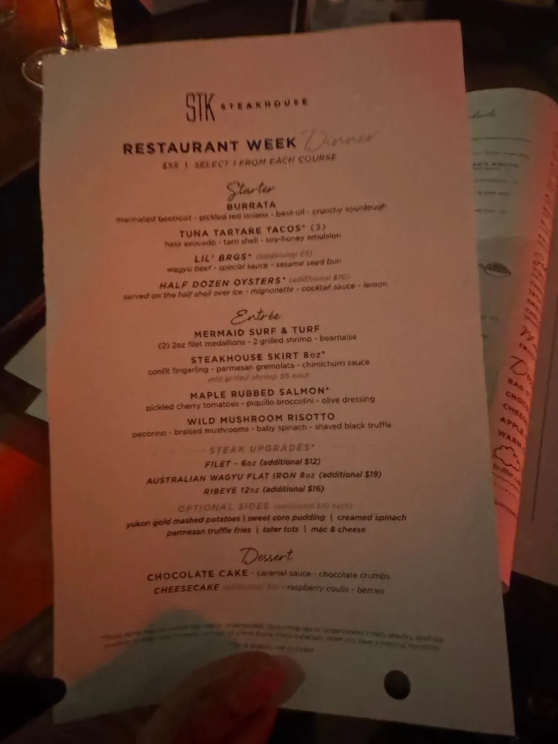 STK Steakhouse Menu - Updated November 2025