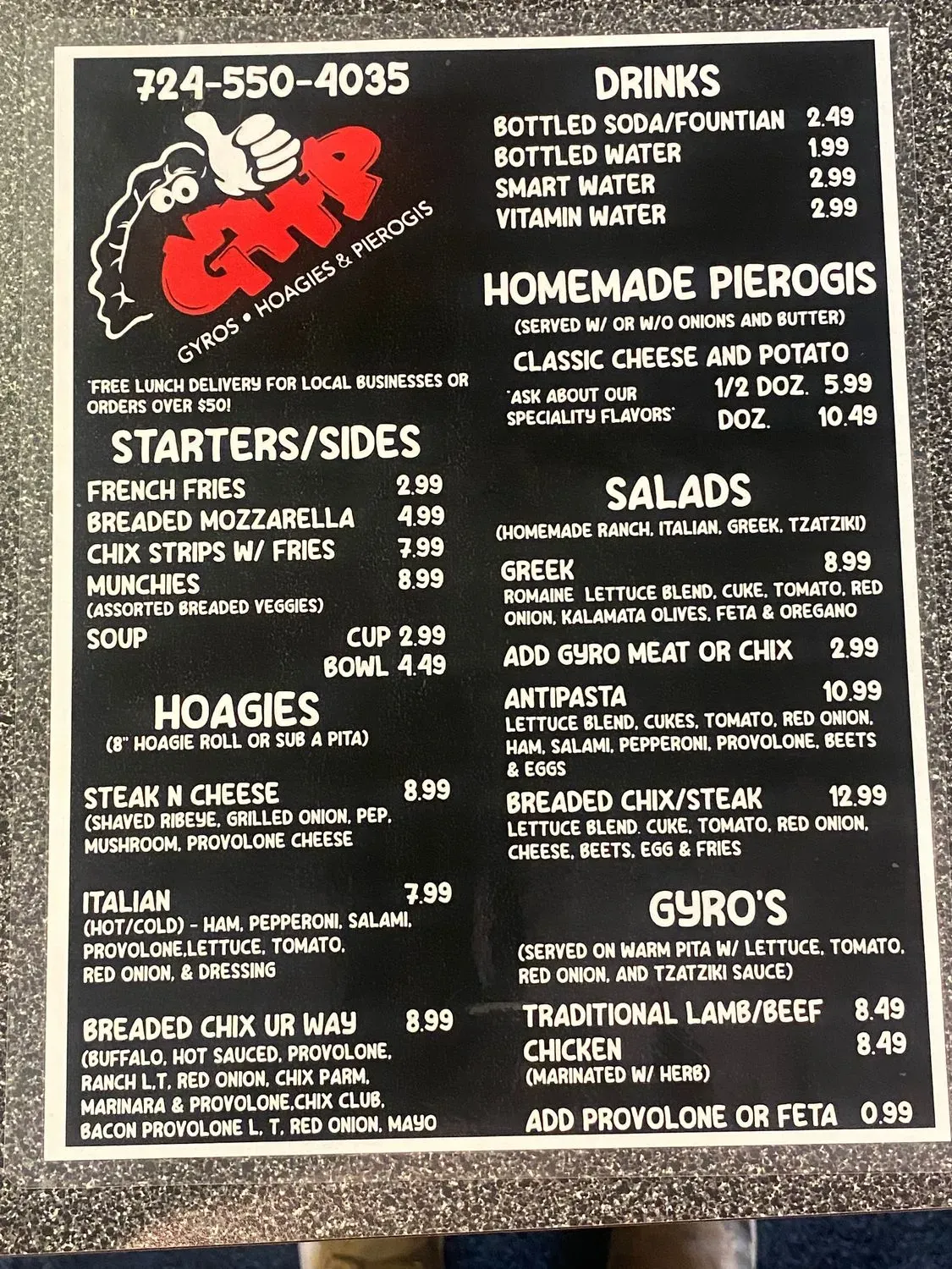 GHP- Gyros, Hoagies & Pierogis Menu - Updated October 2025