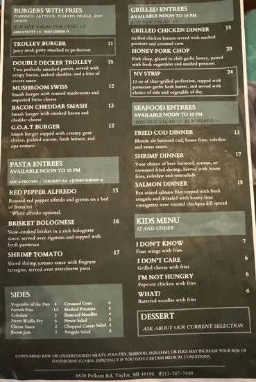 Jp’s Trolley Stop Menu | Taylor, MI | Checkle