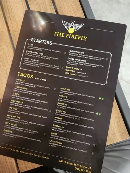 The Firefly Taco Cantina Menu | St Marys, GA | Checkle