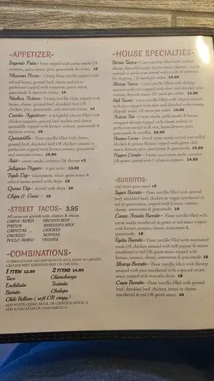 Imperio Azteca Menu | Silver Cliff, CO | Checkle