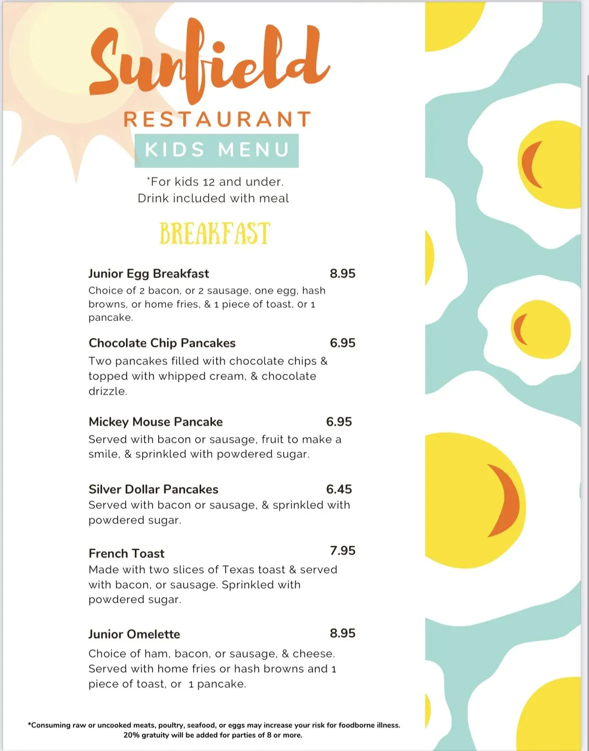 Sunfield Restaurant Menu - Updated November 2025