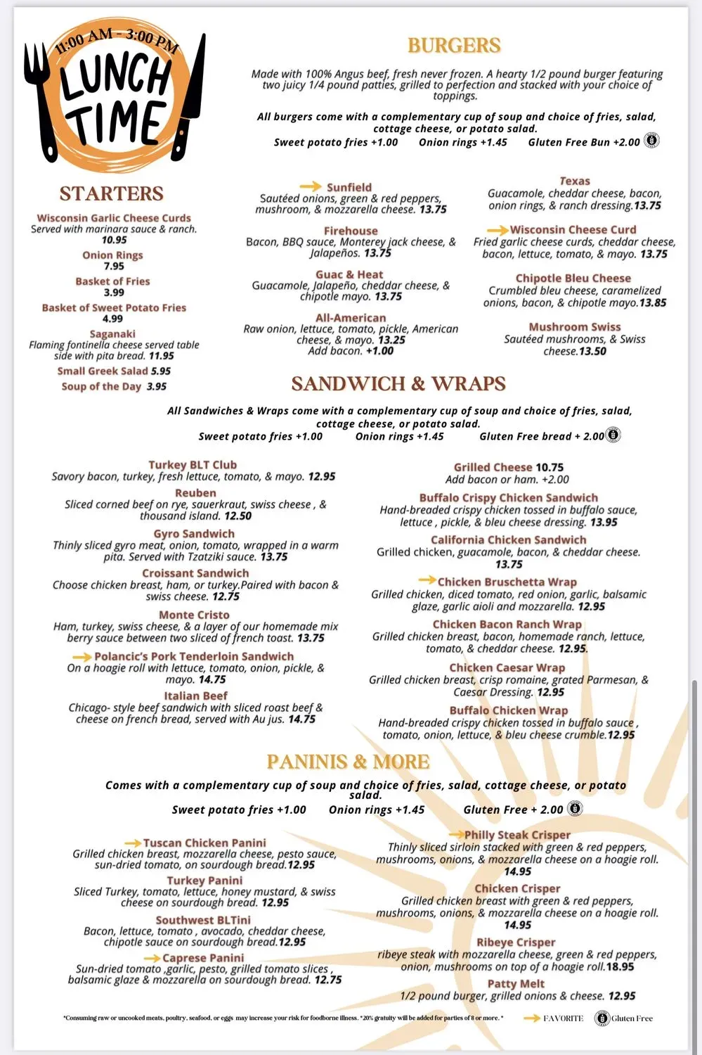 Sunfield Restaurant Menu - Updated November 2025