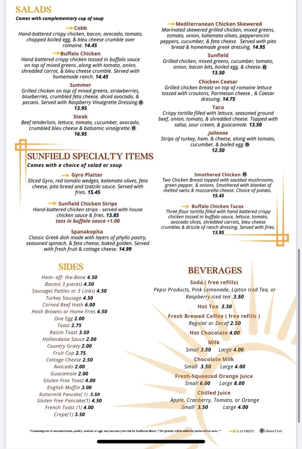 Sunfield Restaurant Menu - Updated November 2025