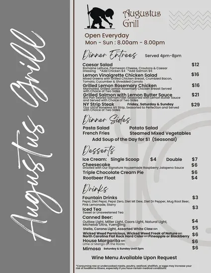 Augustus Grill Menu | Louisburg, NC | Checkle