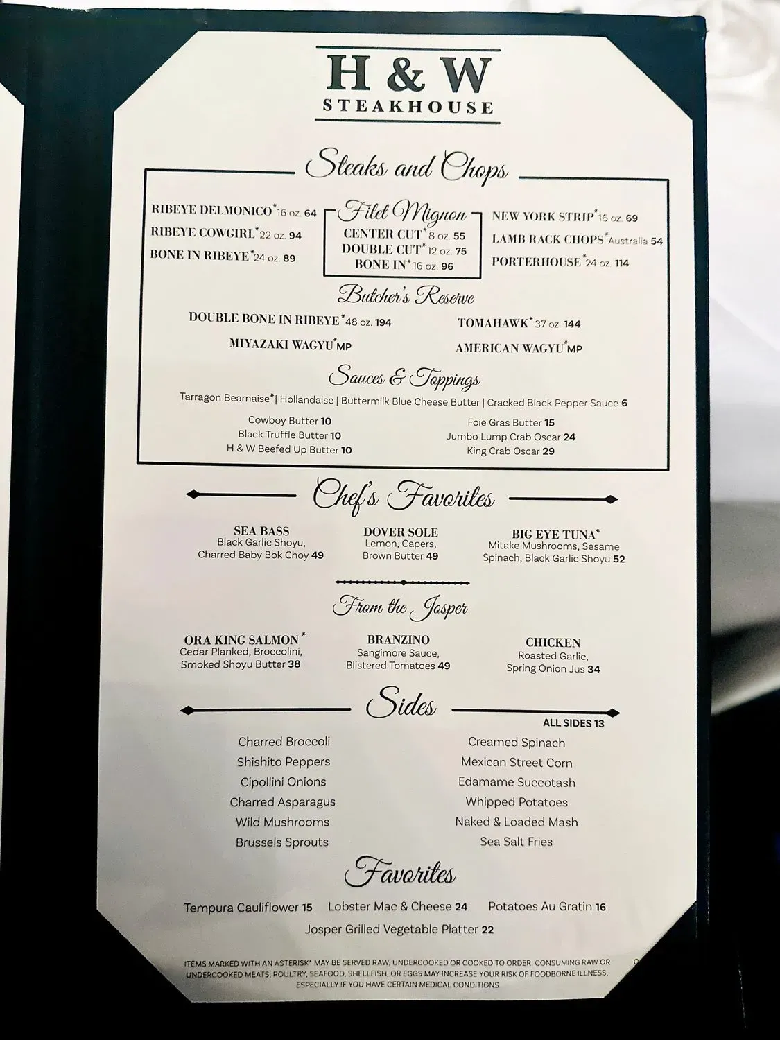 H&W Steakhouse Menu | Peachtree Corners, GA | Checkle