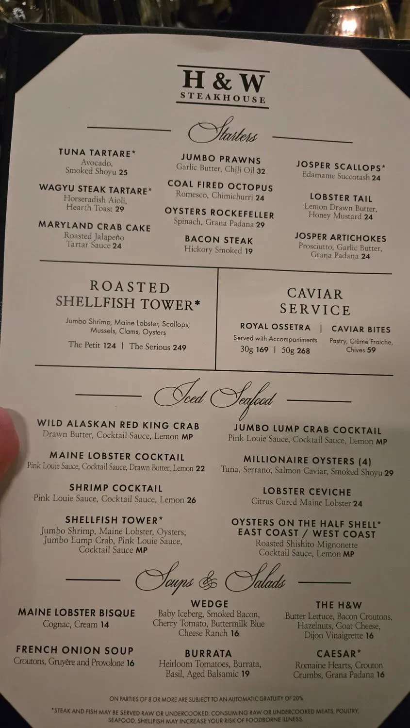 H&W Steakhouse Menu - Updated November 2025