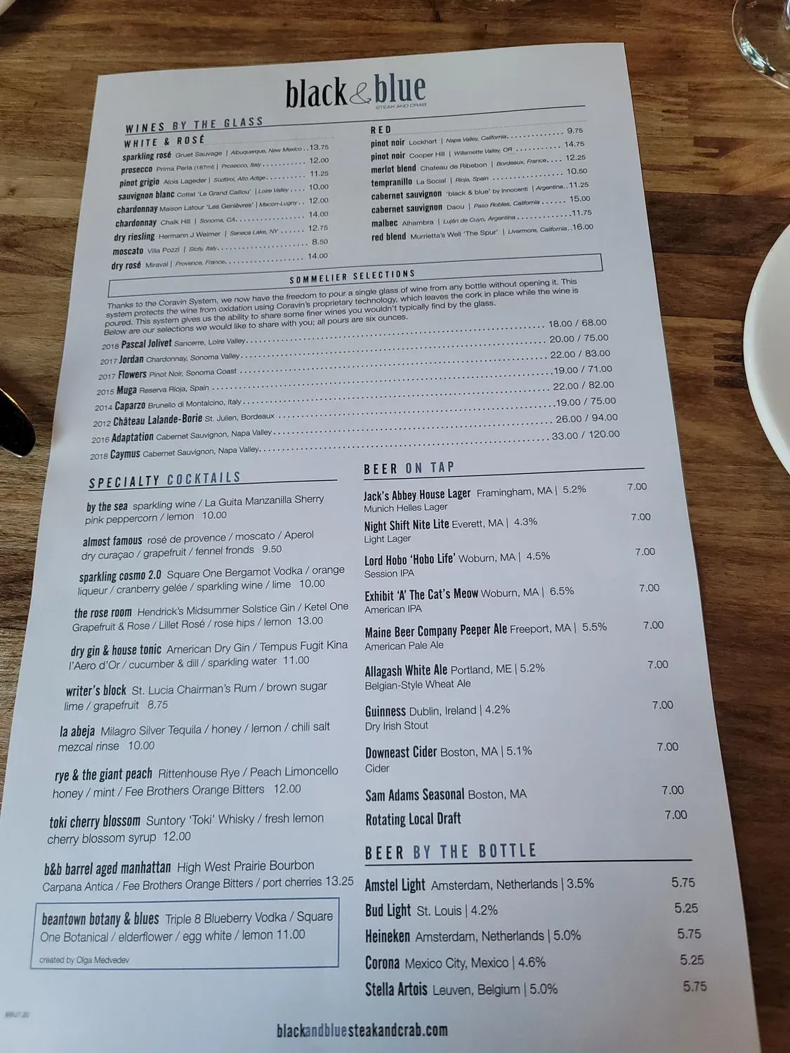 black & blue steak and crab, Burlington Ma. Menu - Updated November 2025