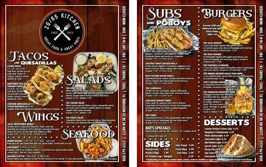 20/65 kitchen Menu | Hosford, FL | Checkle