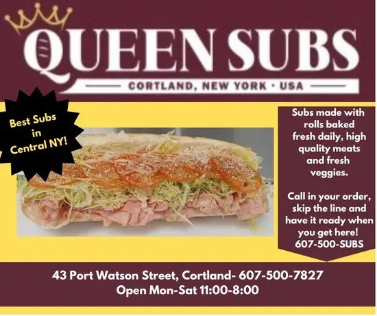 Queen Subs Menu | Cortland, NY | Checkle