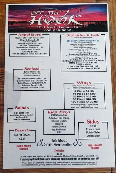 Off the Hook Bar and Grill Menu | Panama City Beach, FL | Checkle